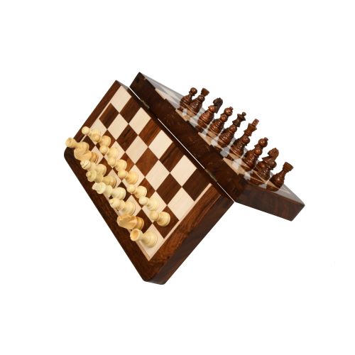 Travel Series Folding Magnetic lacquer Chess Set in Sheesham & Maple - 12"